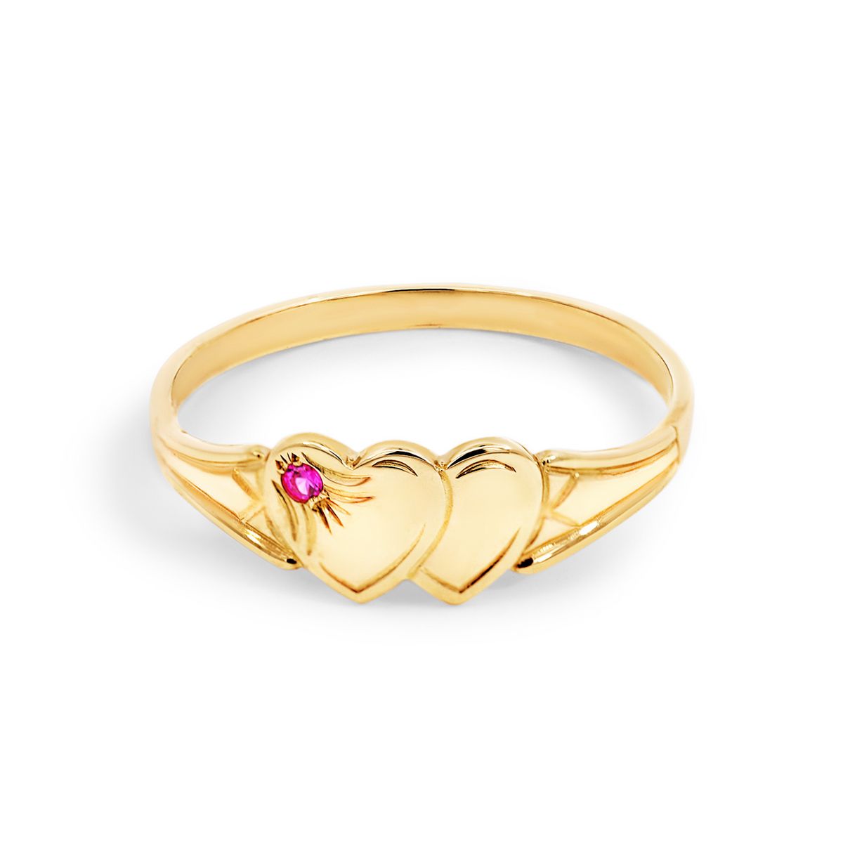 9ct Yellow Gold Double Heart Created Ruby Signet Ring – My Jewellery Shop