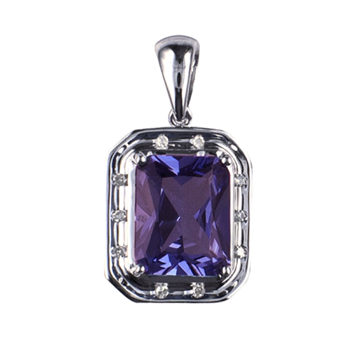 9ct White Gold Rectangular Created Tanzanite And Diamond Pendant – My ...